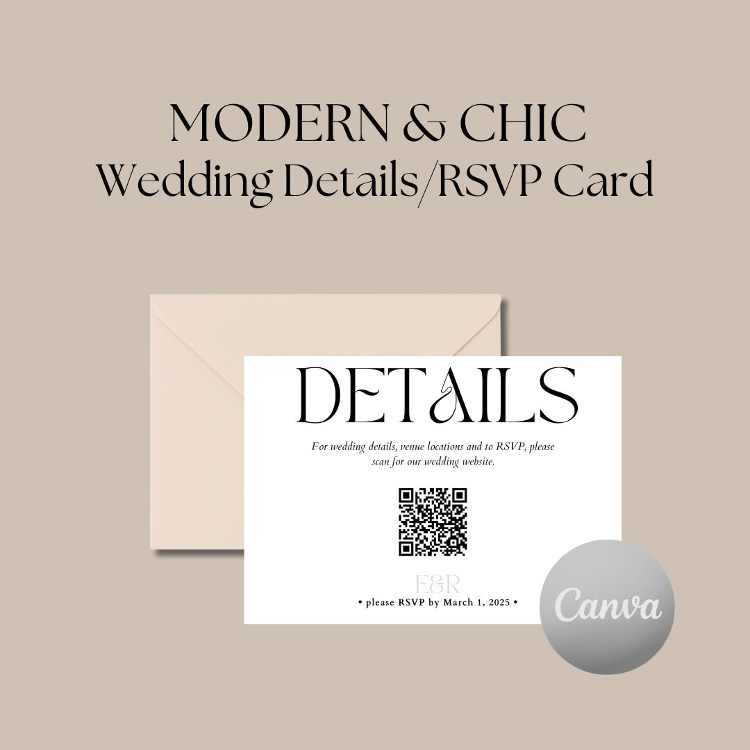 Modern Wedding Card, Wedding Details Card, Editable Rsvp Card, Digital ...