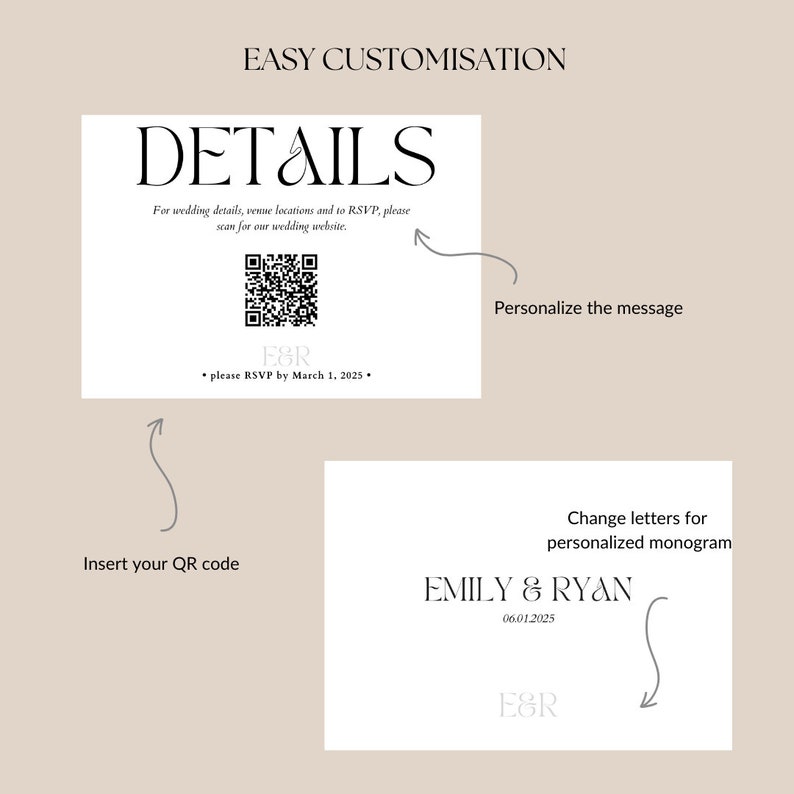 Modern Wedding Card, Wedding Details Card, Editable Rsvp Card, Digital ...