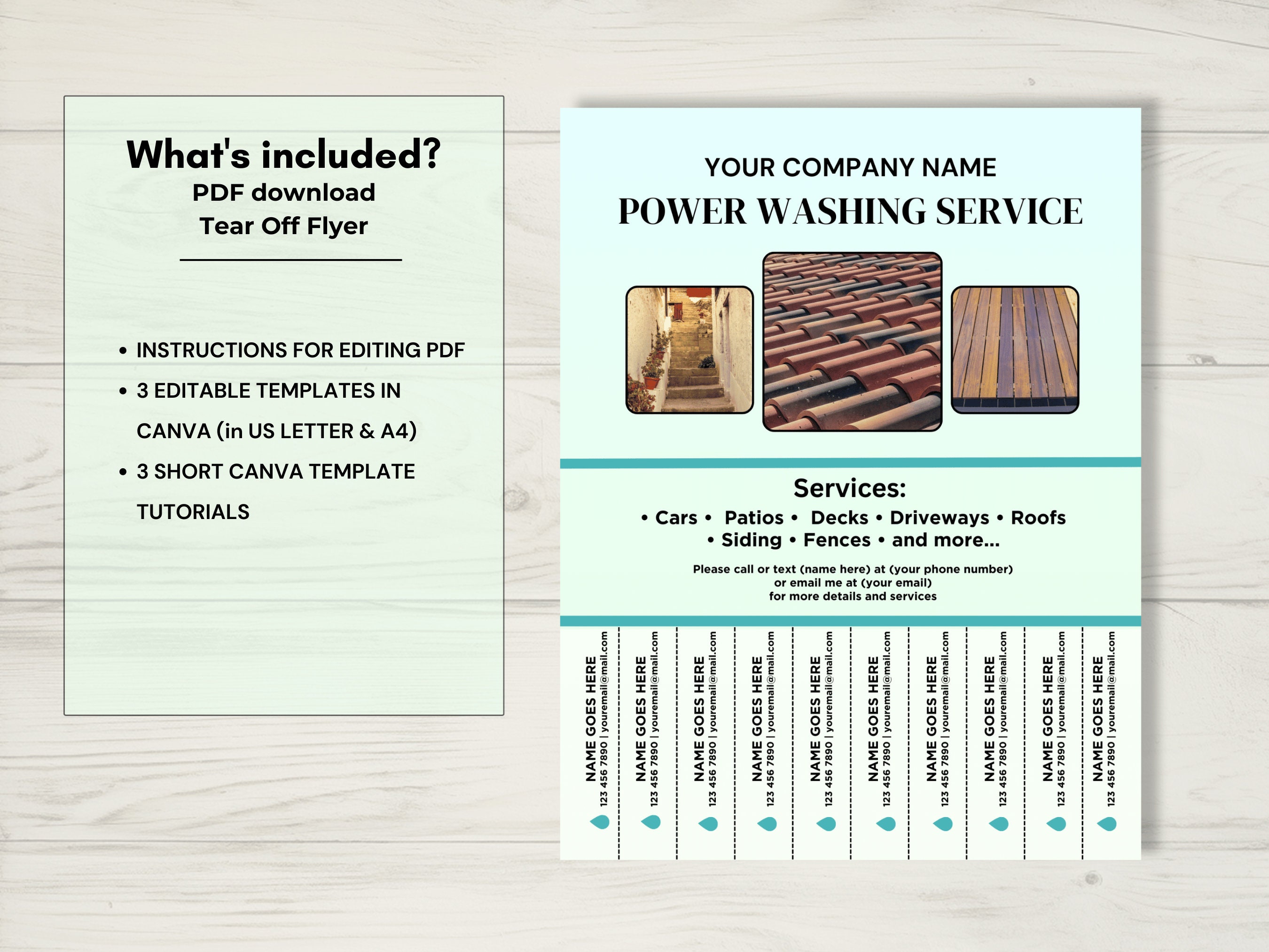 Power Washing Service Tear-off Flyer, 3 Unique Designs, Editable Canva ...
