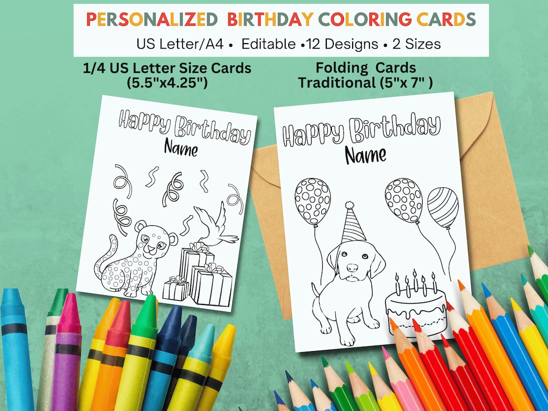Printable Personalized Birthday Coloring Cards for Kids & From Kids ...
