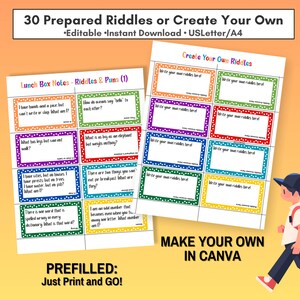 Editable Lunchbox Notes for Kids, Icebreaker Riddles for Back to School ...