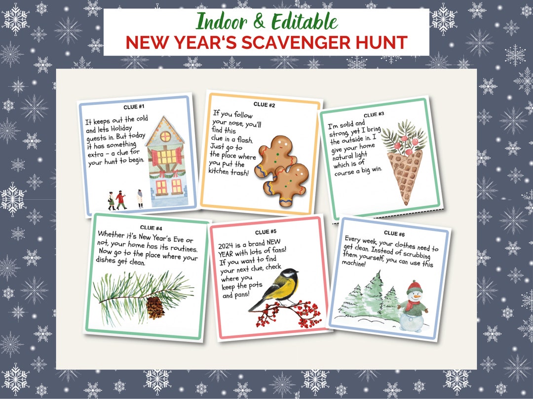 Indoor New Years Scavenger Hunt for Kids | Printable Editable Treasure ...