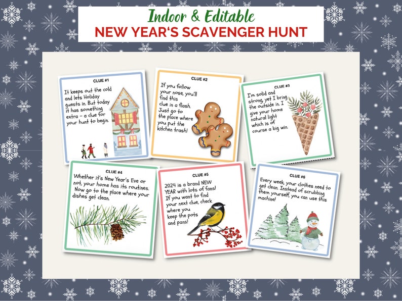 Indoor New Years Scavenger Hunt for Kids | Printable Editable Treasure ...
