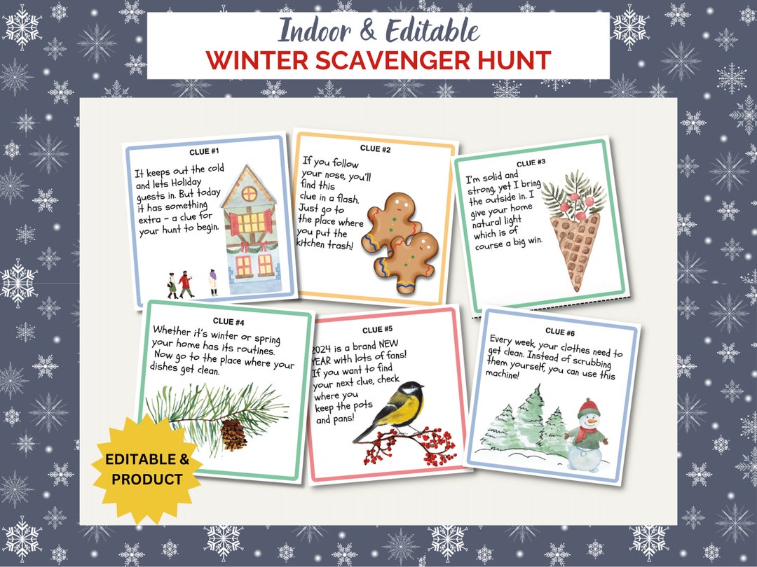 Indoor Winter Scavenger Hunt for Kids | Printable Editable Treasure ...