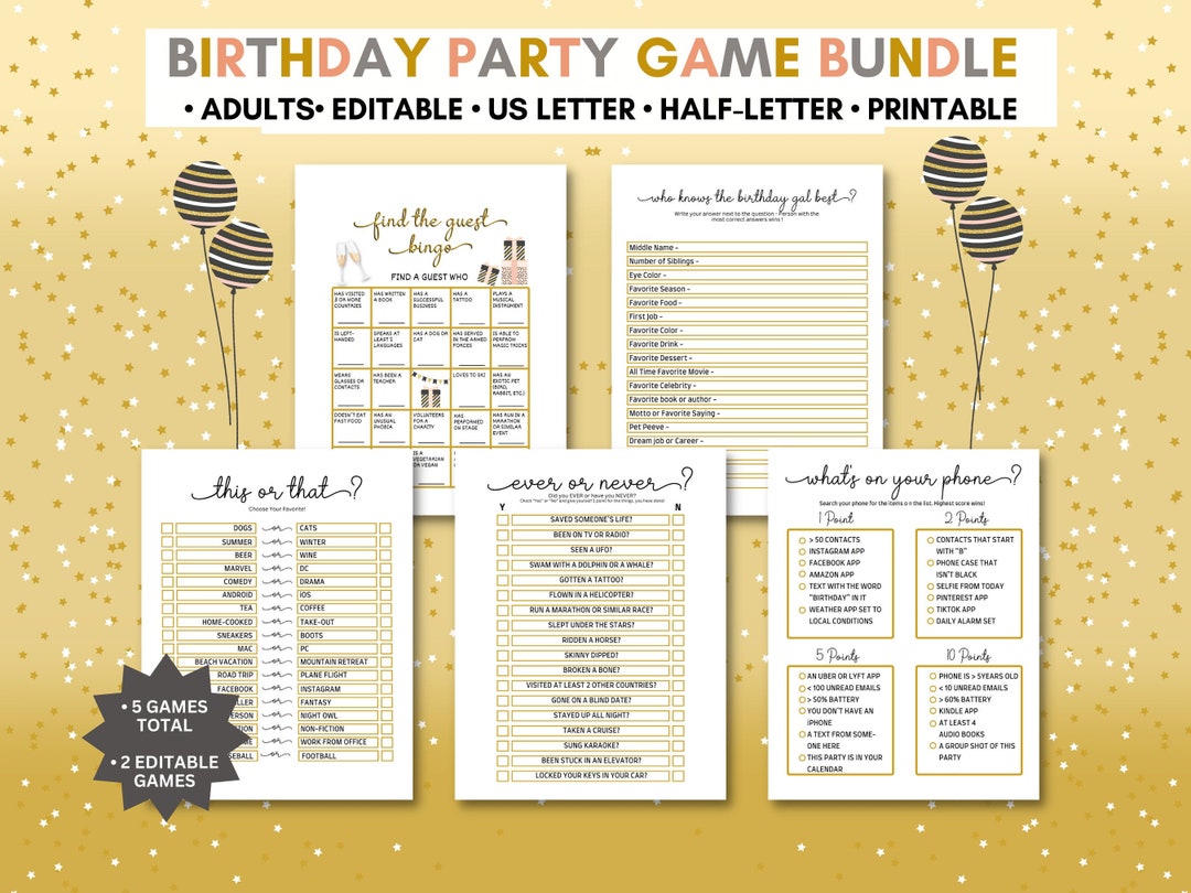 Printable Birthday Party Game Bundle | Editable Party Games | Find the ...