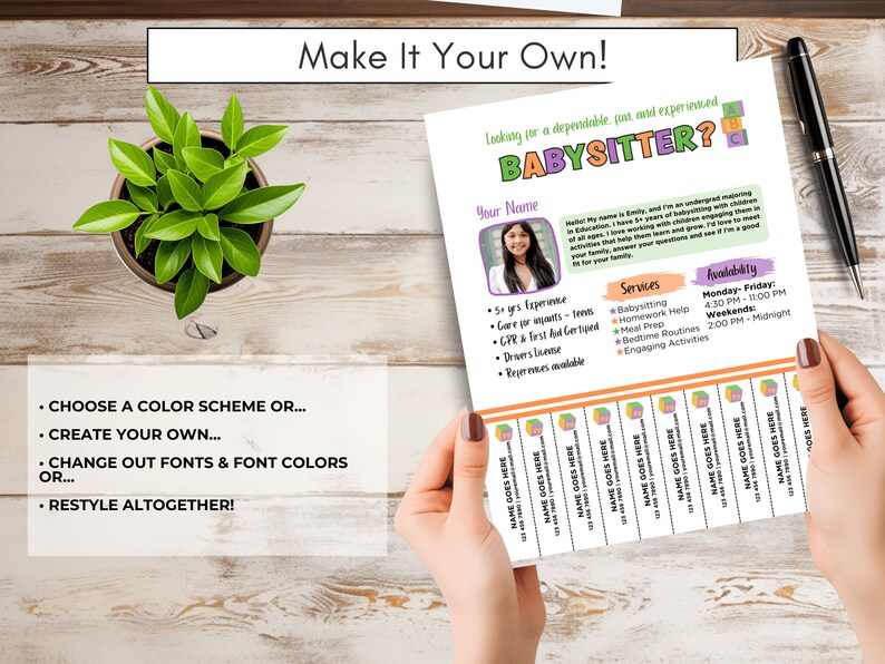 Editable Babysitters Tear-off Flyer and Information Sheet Bundle, Canva ...