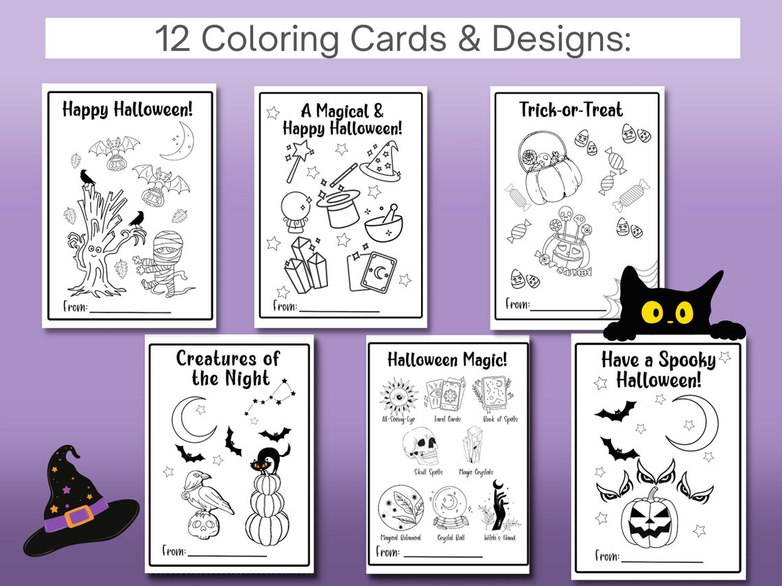 Printable Halloween Coloring Pages and Cards for Kids to Color and ...