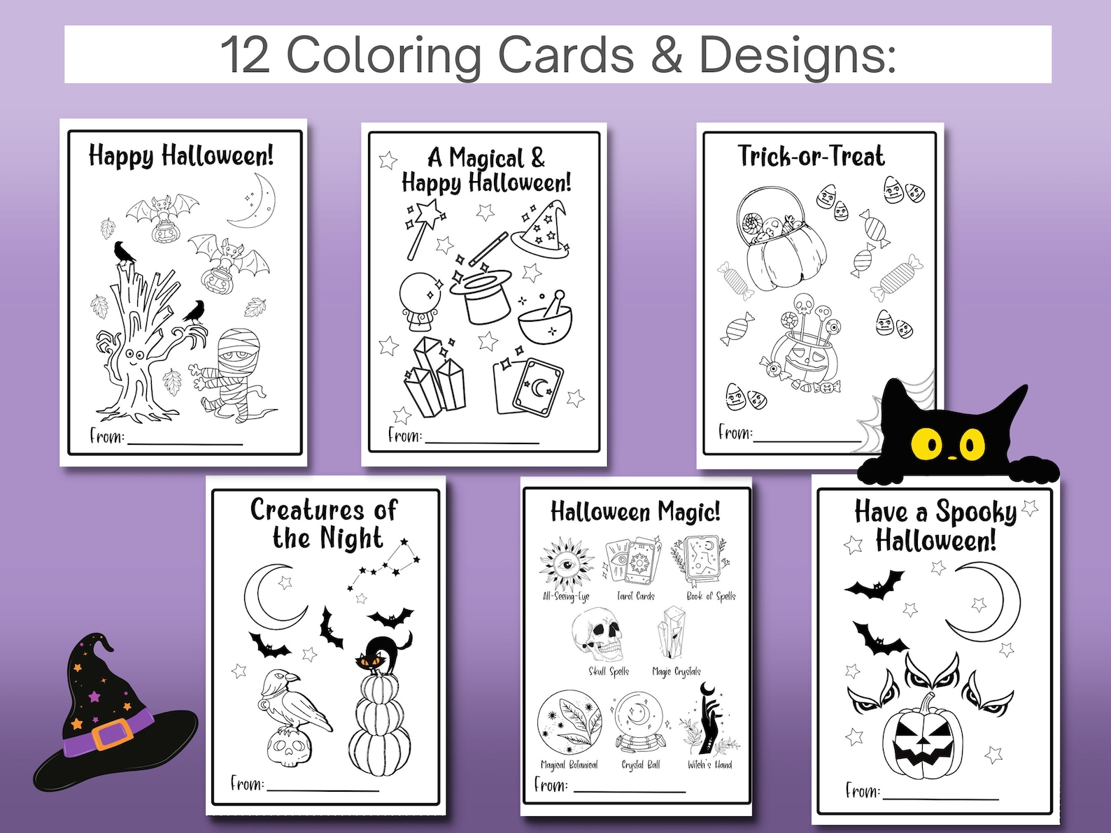 Printable Halloween Coloring Pages and Cards for Kids to Color and ...