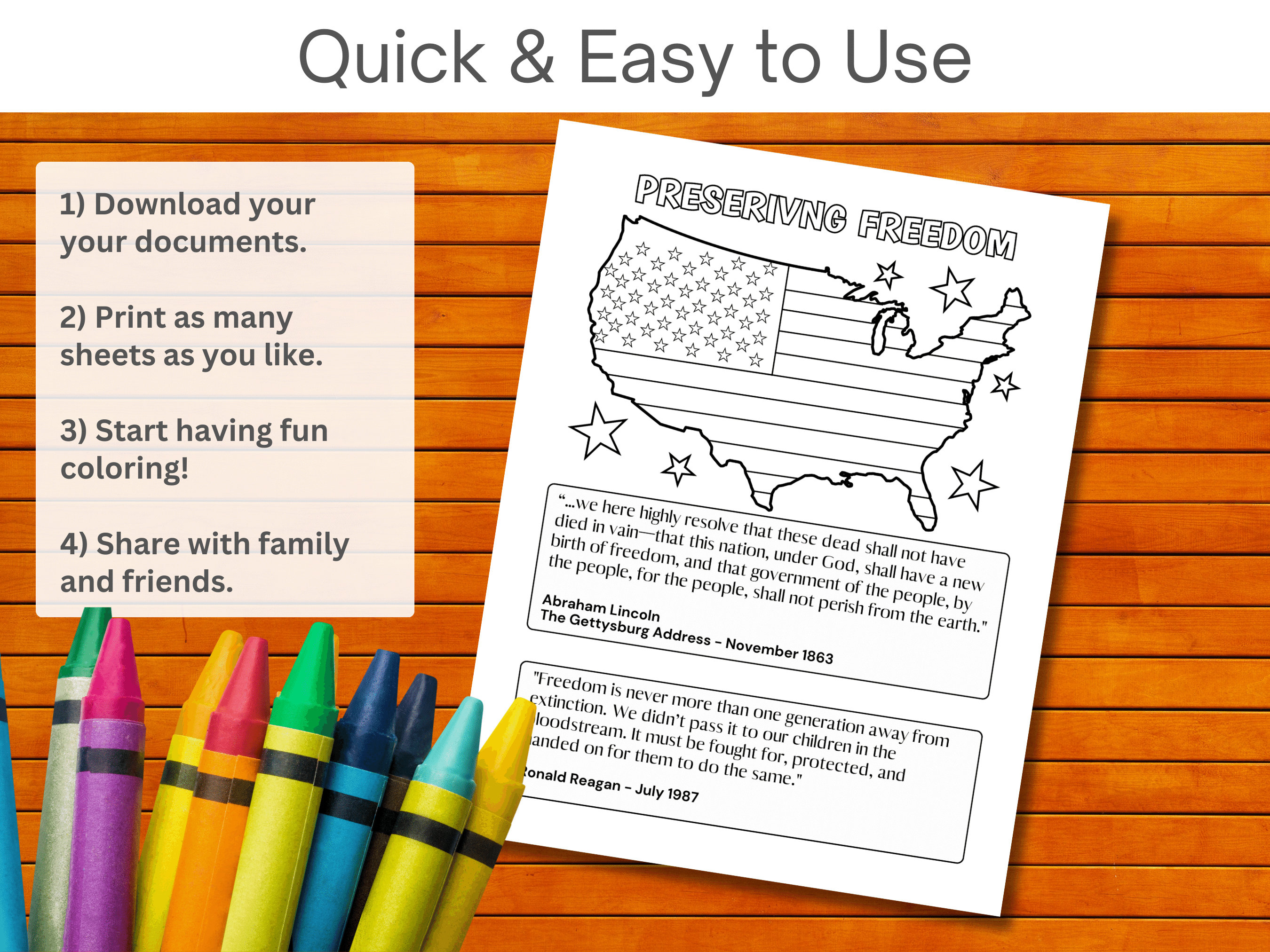 4th of July Coloring Pages With Famous Quotes From American Leaders ...