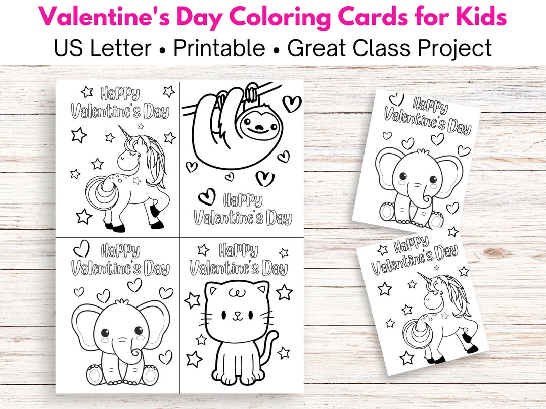 Printable Valentine's Coloring Cards for Kids - Etsy