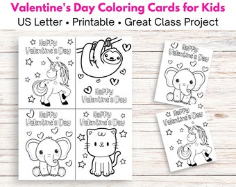 Valentine's Day Coloring Cards Printable Activity for Kids - Etsy