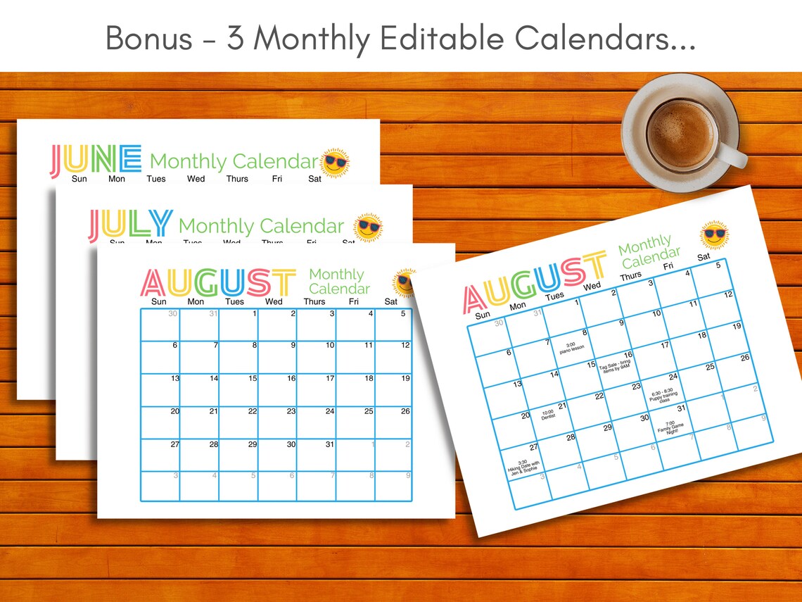 Summer Daily Schedule for Kids Editable and Printable Daily Routine ...