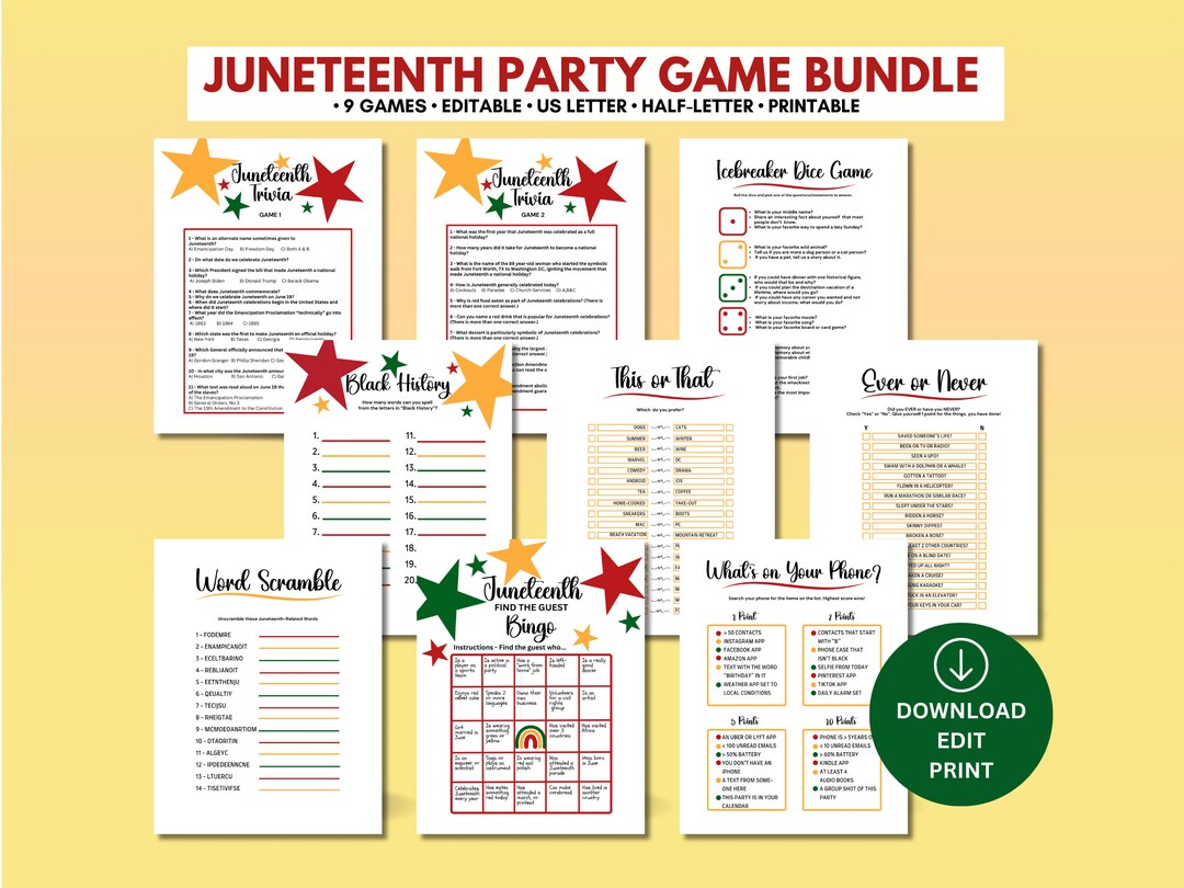 Editable Juneteenth Icebreaker Party Game Bundle, Find the Guest Bingo ...