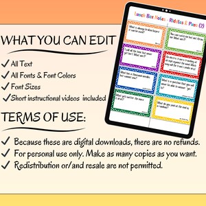 Editable Lunchbox Notes for Kids, Icebreaker Riddles for Back to School ...