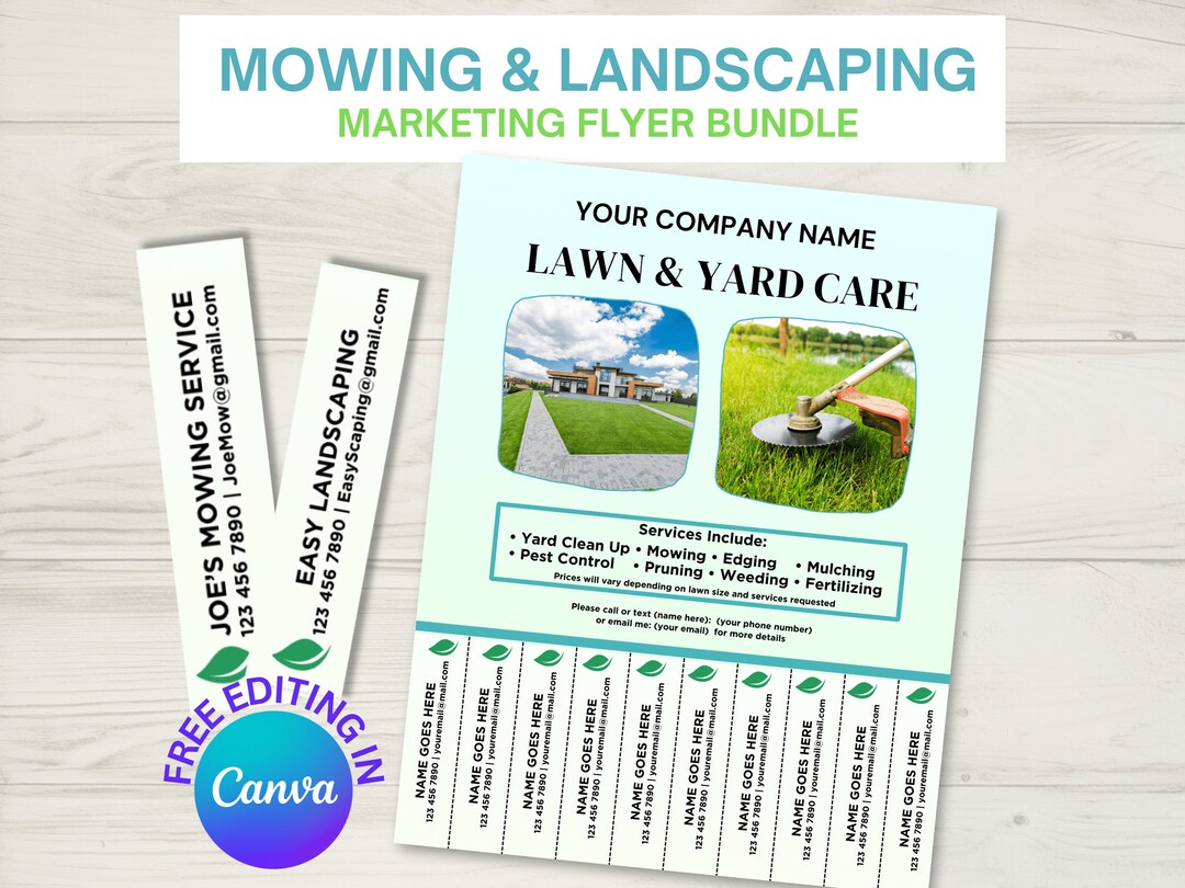 Lawn Care or Landscaping Tear-off Flyer, 4 Unique Designs, Editable ...