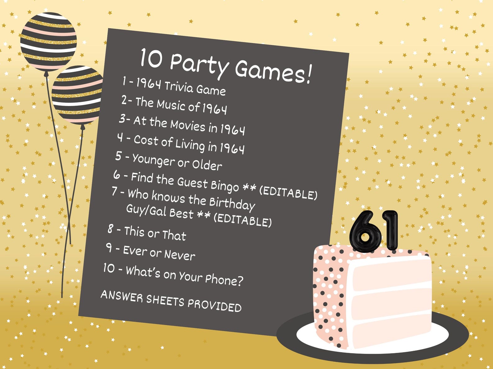 61st Birthday Party Games Bundle | Born in 1964 Games | Editable Sixty ...