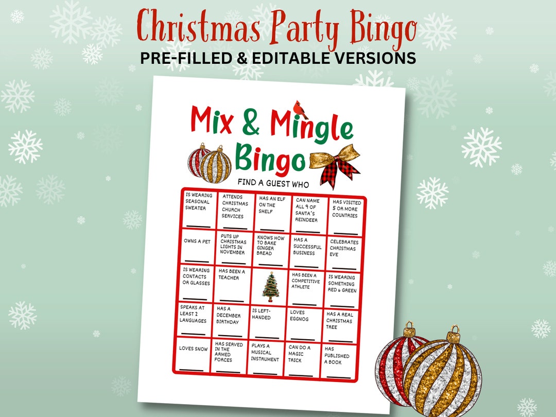 Mix and Mingle Christmas Bingo Party Game | Find the Guest Bingo Game ...