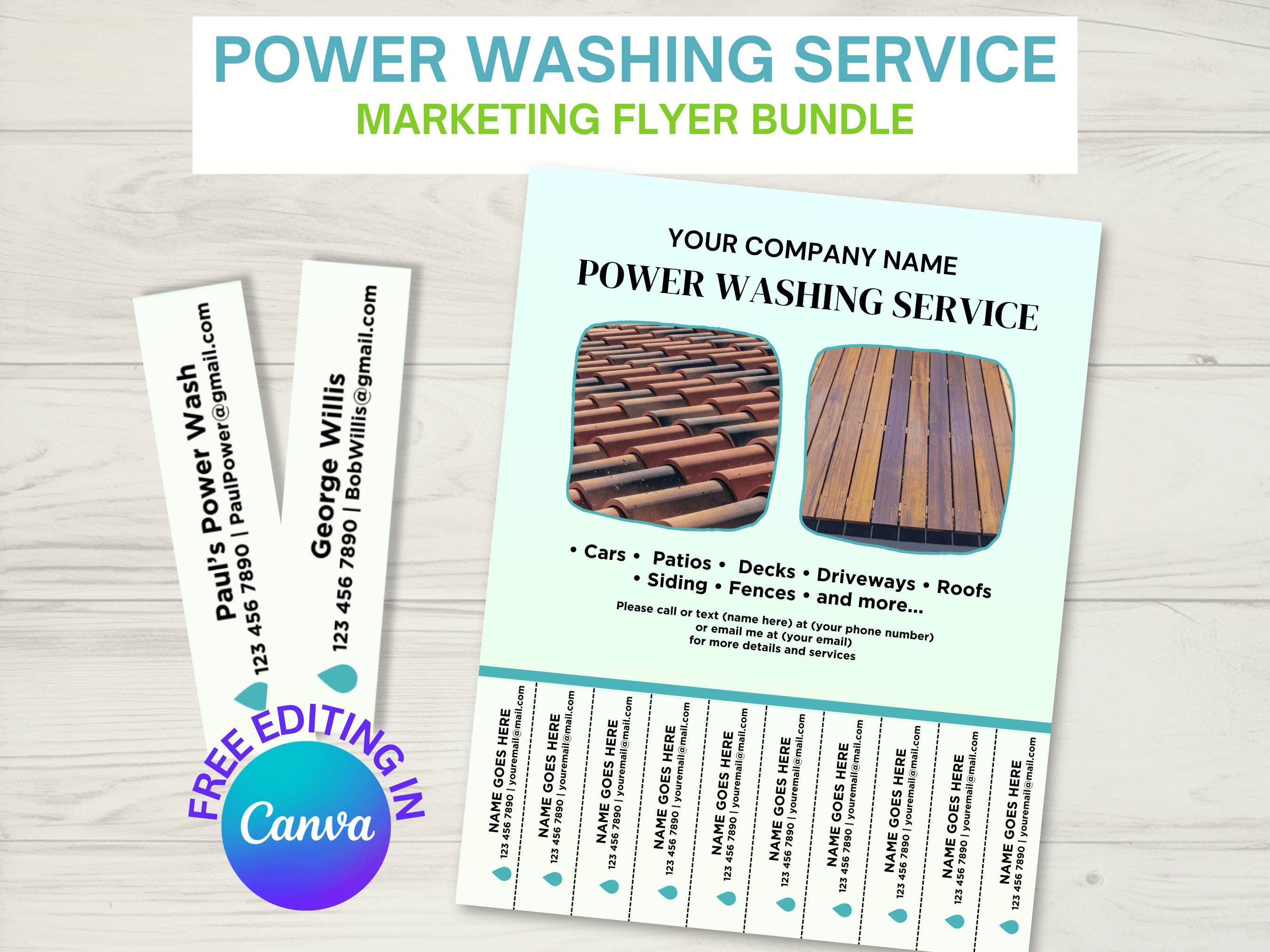 Power Washing Service Tear-off Flyer, 3 Unique Designs, Editable Canva ...