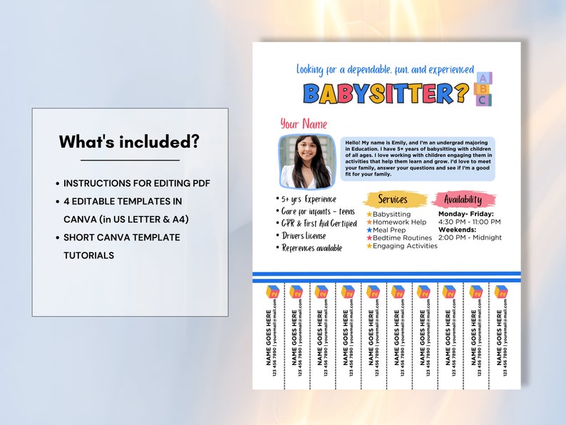 Editable Babysitters Tear-off Flyer and Information Sheet Bundle, Canva ...