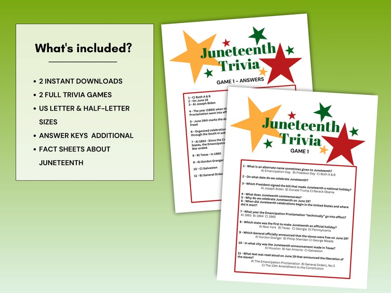 Printable Juneteenth Trivia Game, Black History Trivia Game, Juneteenth ...