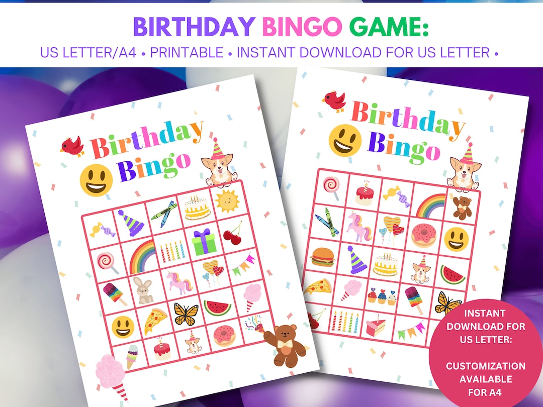 Birthday Party Bingo Game for Kids | Printable Birthday Party Bingo ...