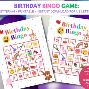 Birthday Party Bingo Game for Kids | Printable Birthday Party Bingo ...