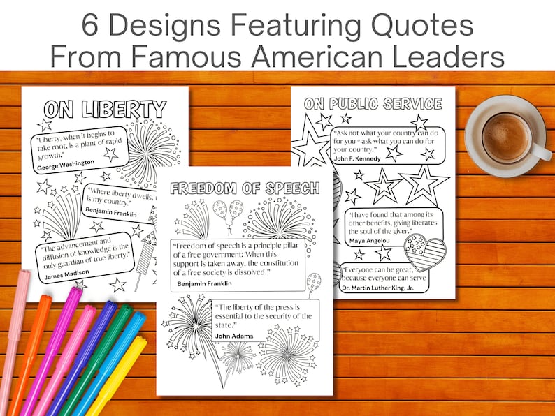 4th of July Coloring Pages With Famous Quotes From American Leaders ...