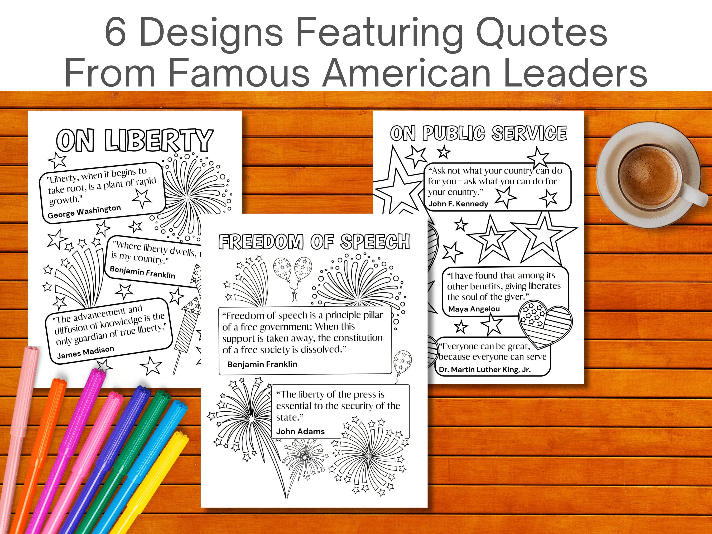 4th of July Coloring Pages With Famous Quotes From American Leaders ...