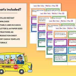 Editable Lunchbox Notes for Kids, Icebreaker Riddles for Back to School ...