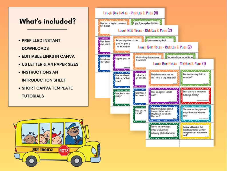 Editable Lunchbox Notes for Kids, Icebreaker Riddles for Back to School ...