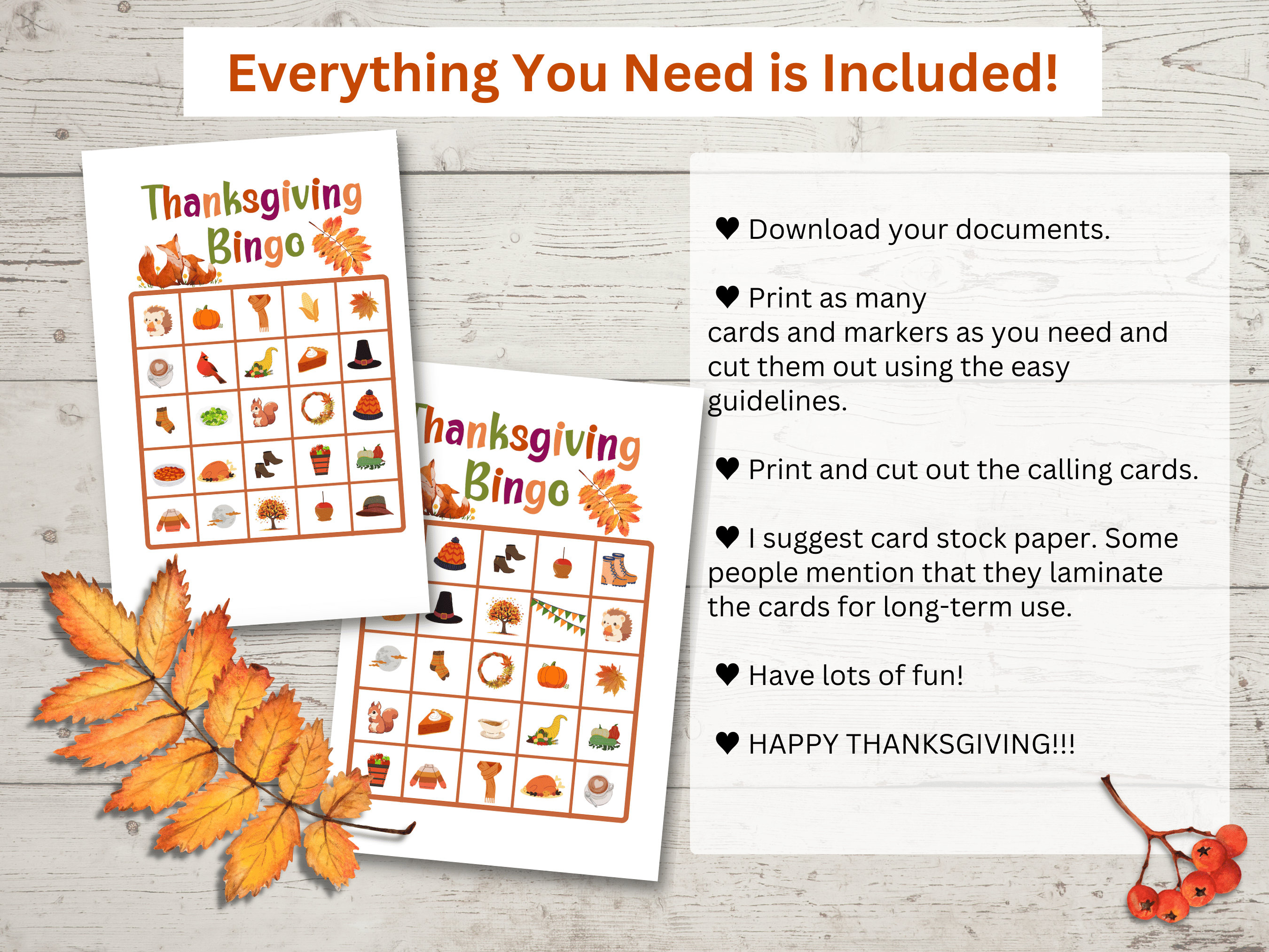 Printable Thanksgiving Bingo Game for Adults and Kids | Family Game ...