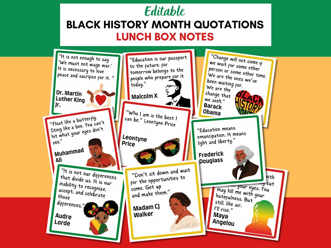 Black History Month Lunch Box Notes of Famous Quotes | Editable ...