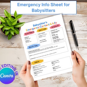 Babysitter Information Sheet With Emergency Contact Info, Medical Info ...