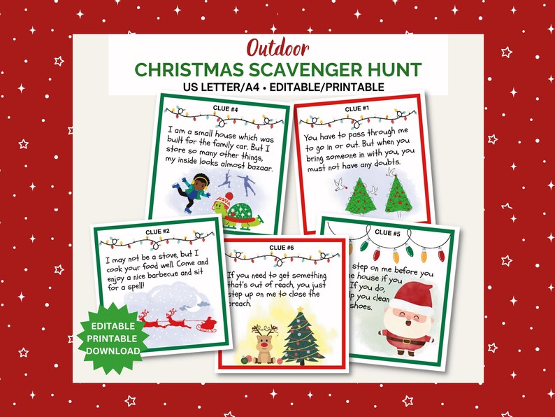 Outdoor Christmas Scavenger Hunt for Kids, Editable Printable Treasure ...