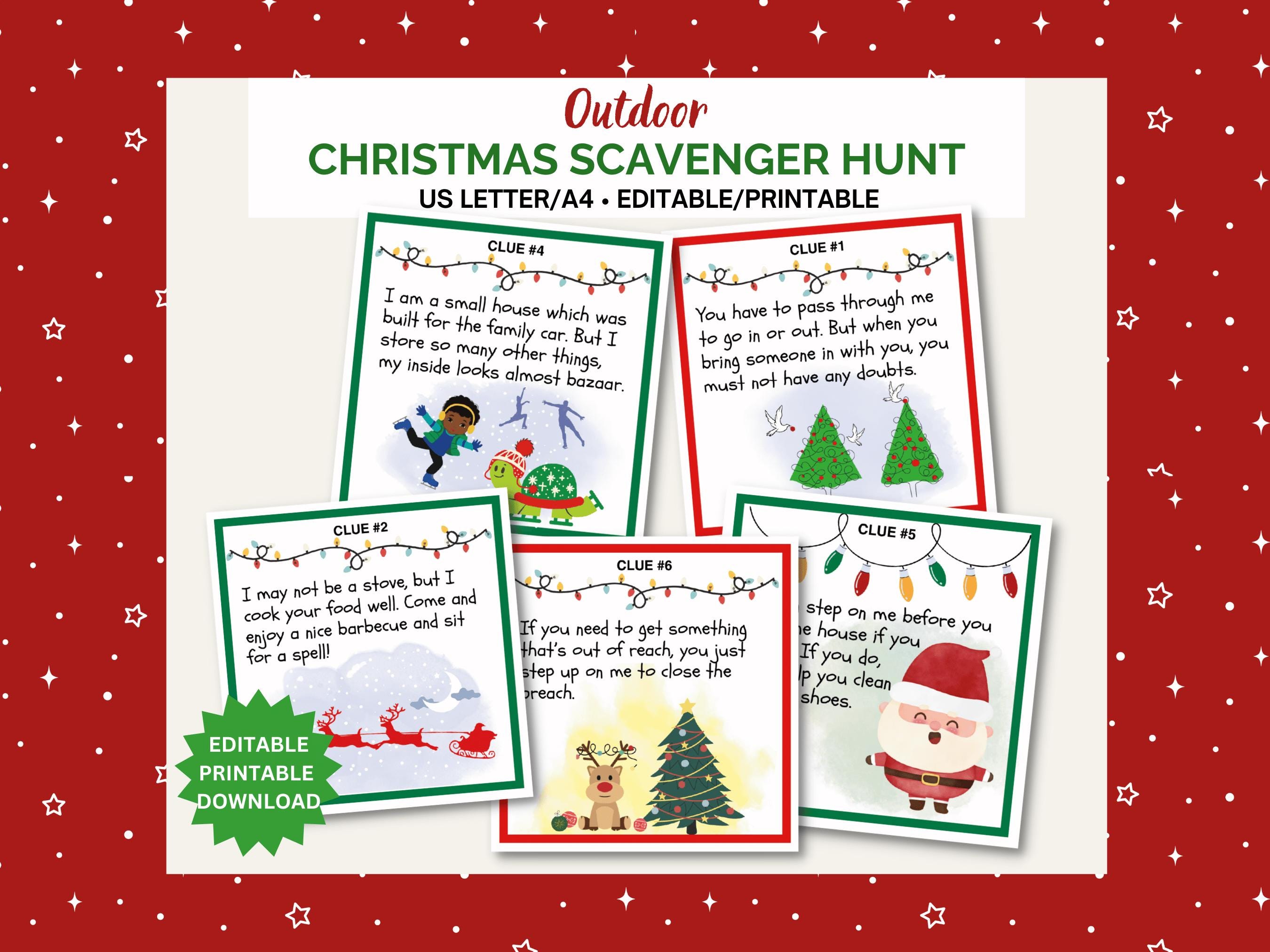 Outdoor Christmas Scavenger Hunt for Kids, Editable Printable Treasure ...