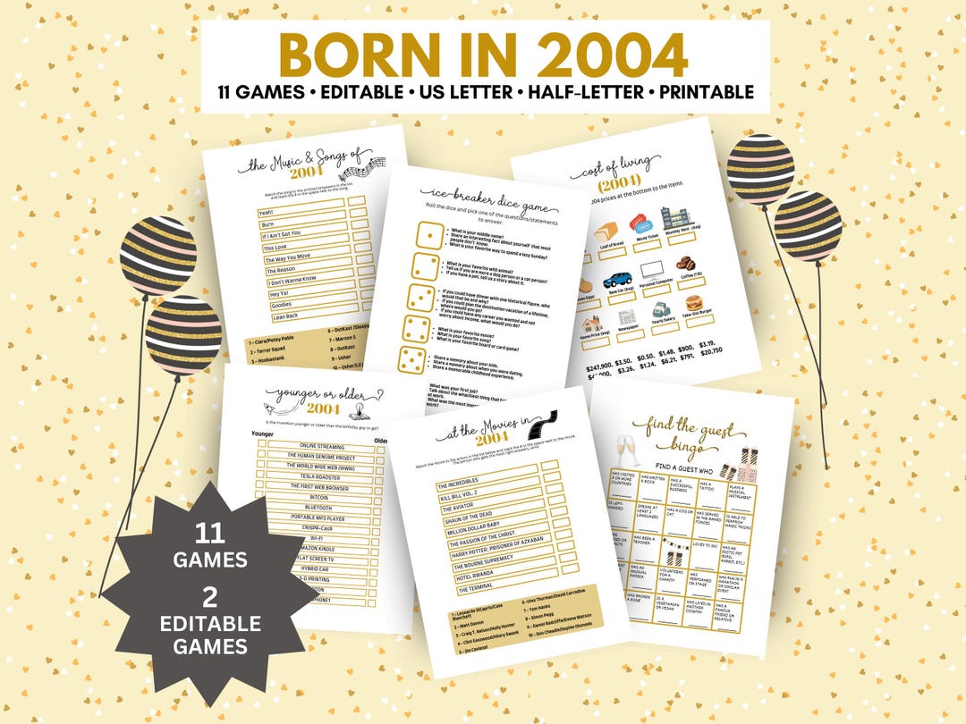 21st Birthday Party Games, Editable Born in 2004 Games Bundle, Twenty ...