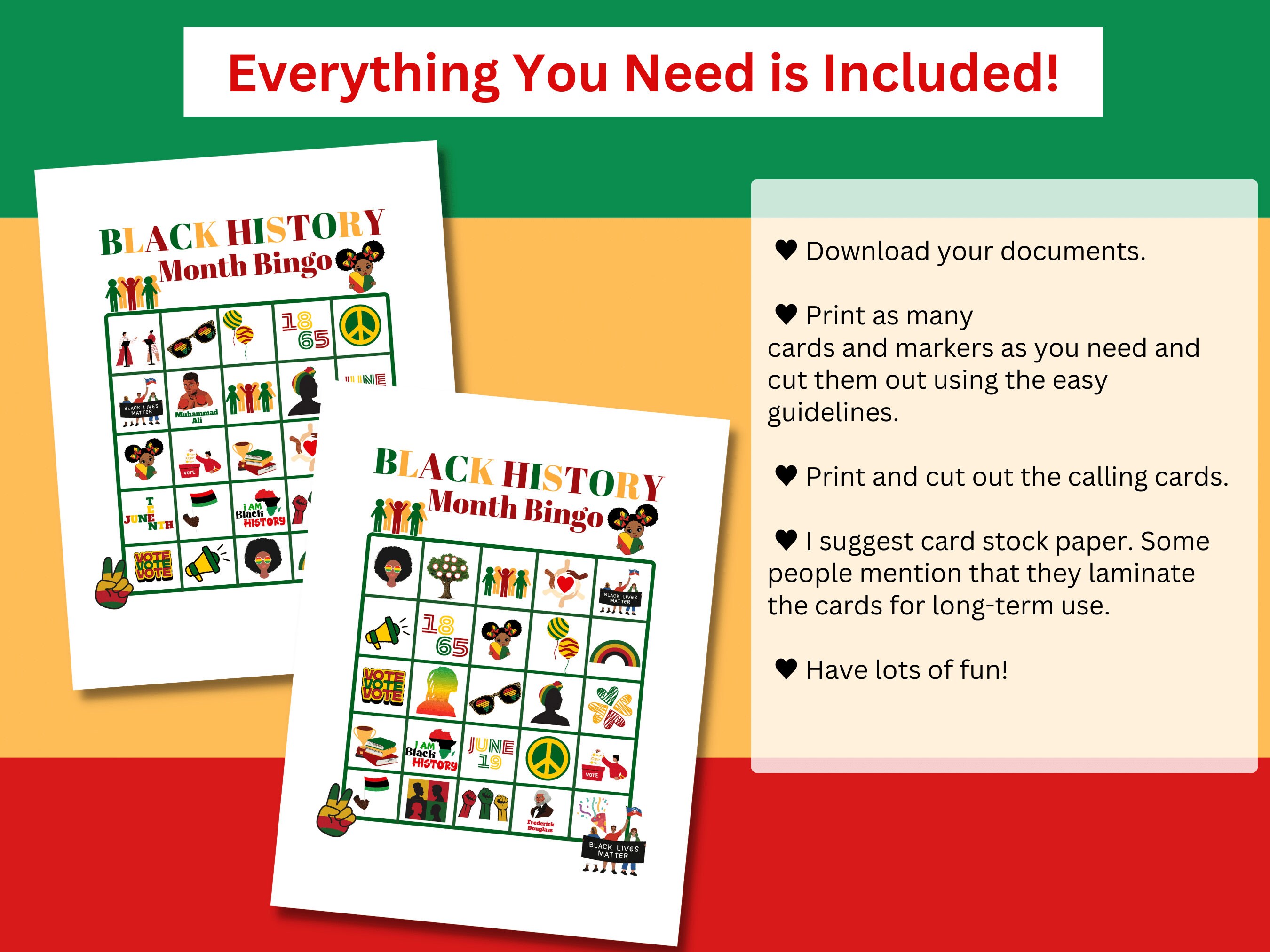 Printable Black History Bingo Game Black History Month Party Game All ...