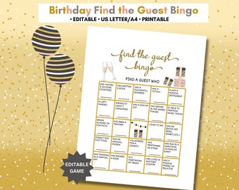 Find the Guest Birthday BINGO - Icebreaker Party Game - Etsy