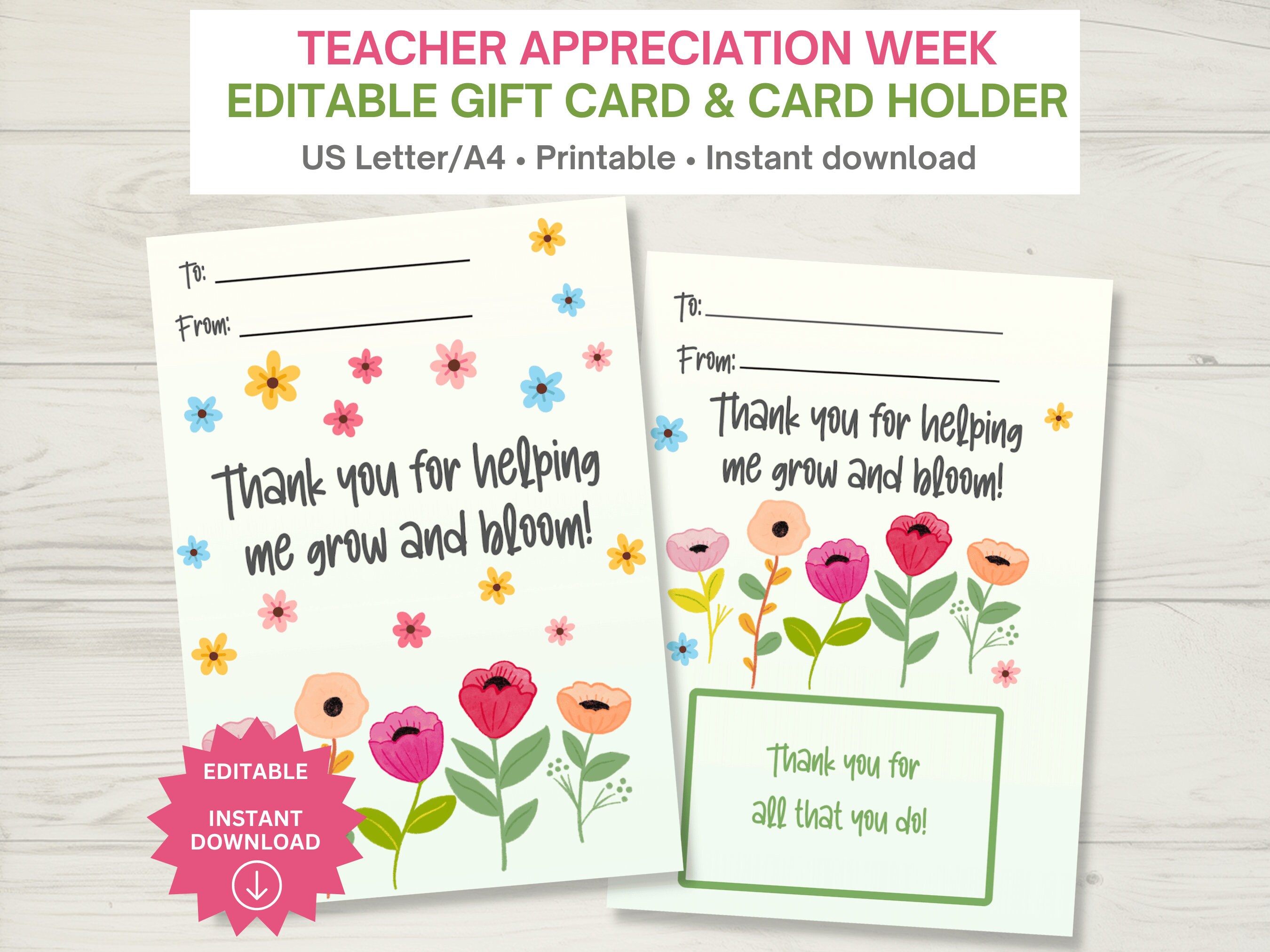 Editable Teacher Appreciation Week Gift Card Holder, Personalized End ...