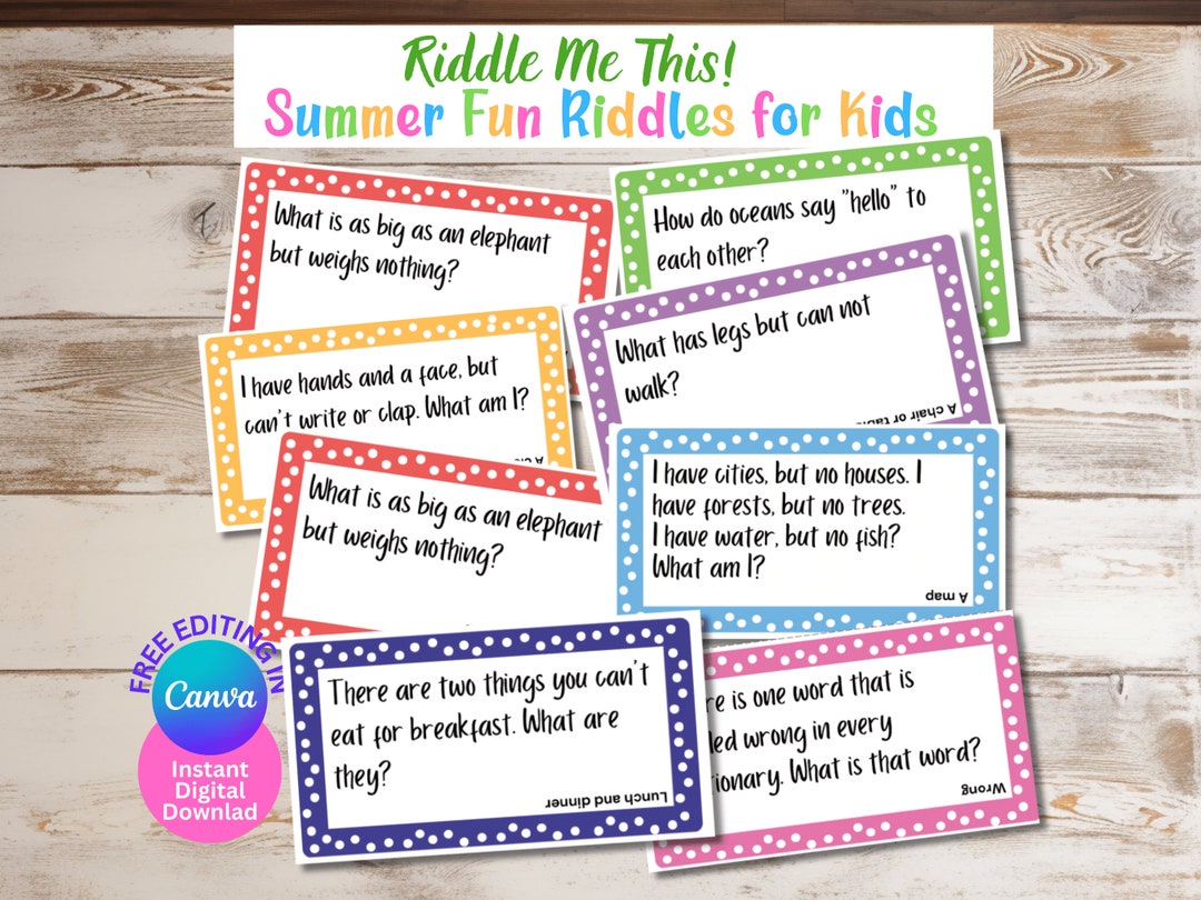 Editable Riddle Me This Cards for Kids, 30 Riddles Plus Editable Canva ...