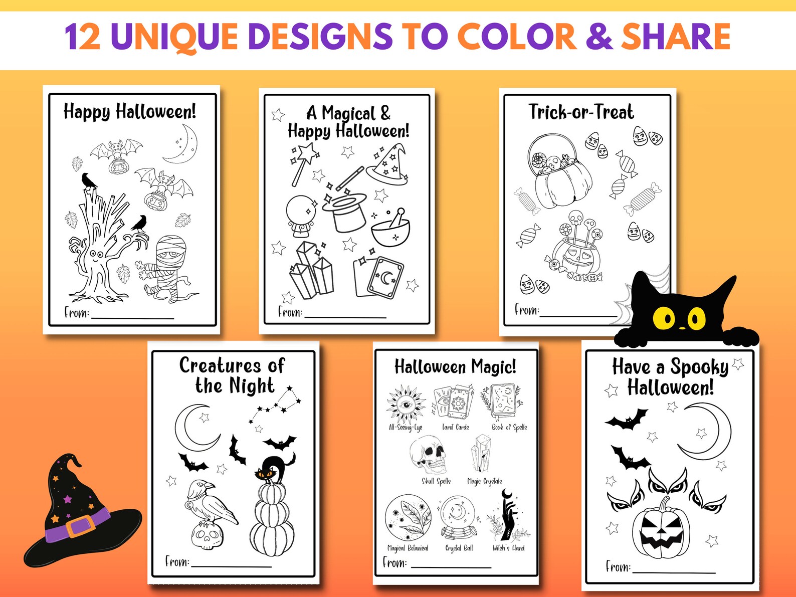 Printable Halloween Coloring Cards Kids Can Color and Share | Halloween ...