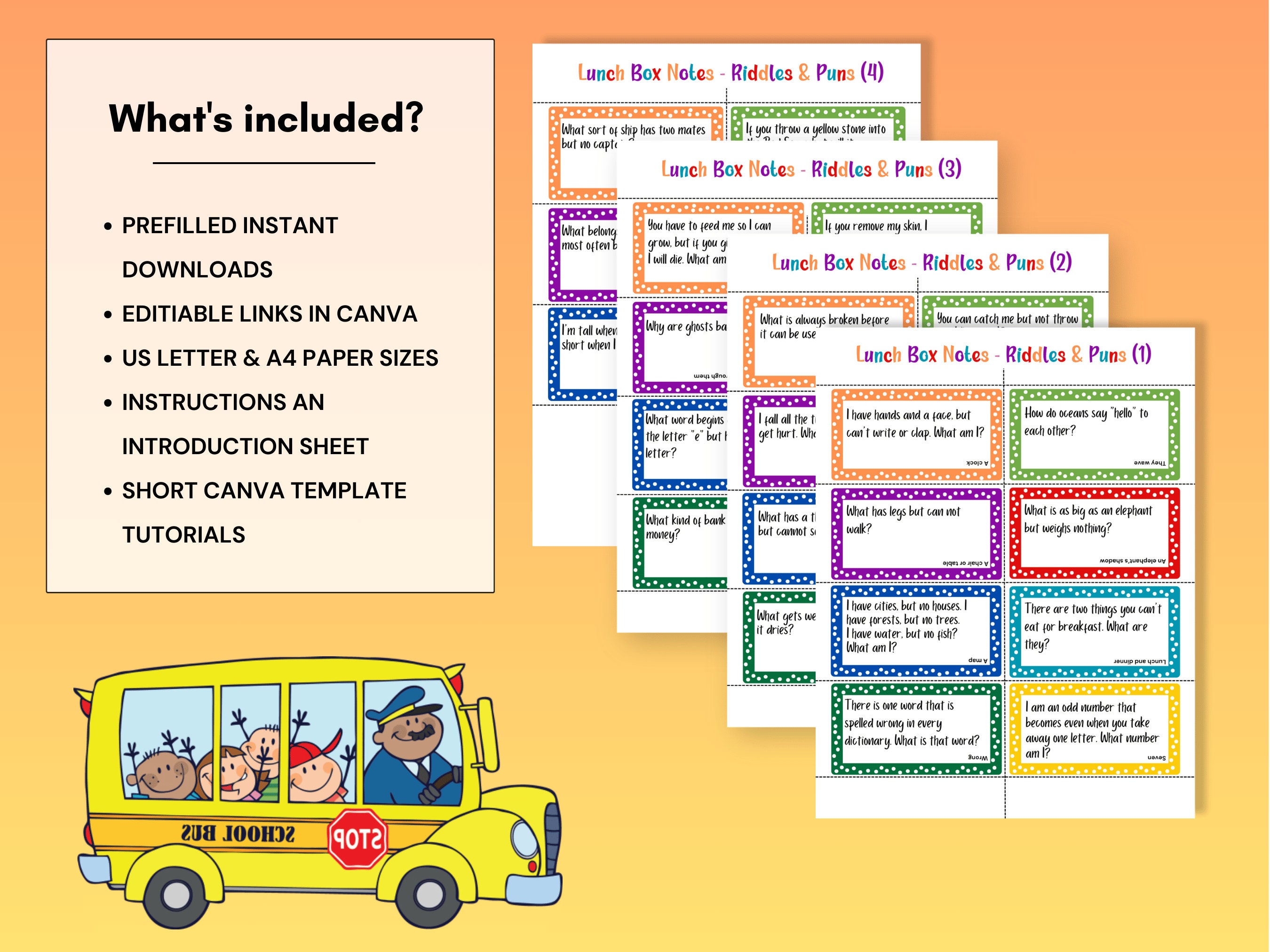 Editable Lunchbox Notes for Kids, Icebreaker Riddles for Back to School ...