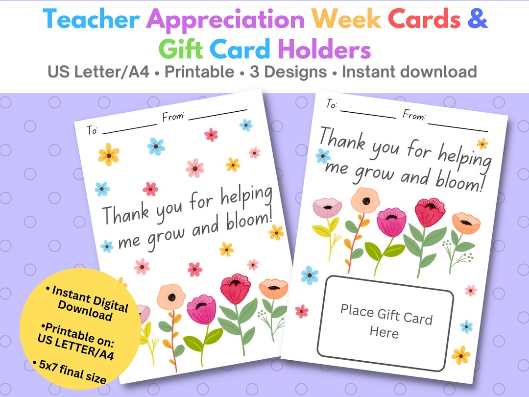 Printable Teacher Appreciation Card and Gift Card Holder | Teacher ...