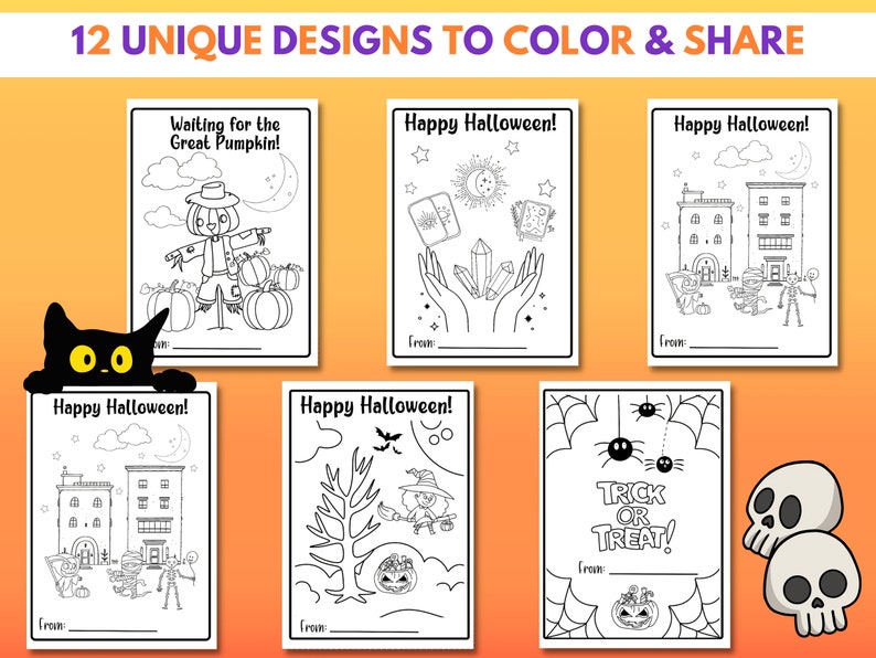 Printable Halloween Coloring Cards Kids Can Color and Share | Halloween ...