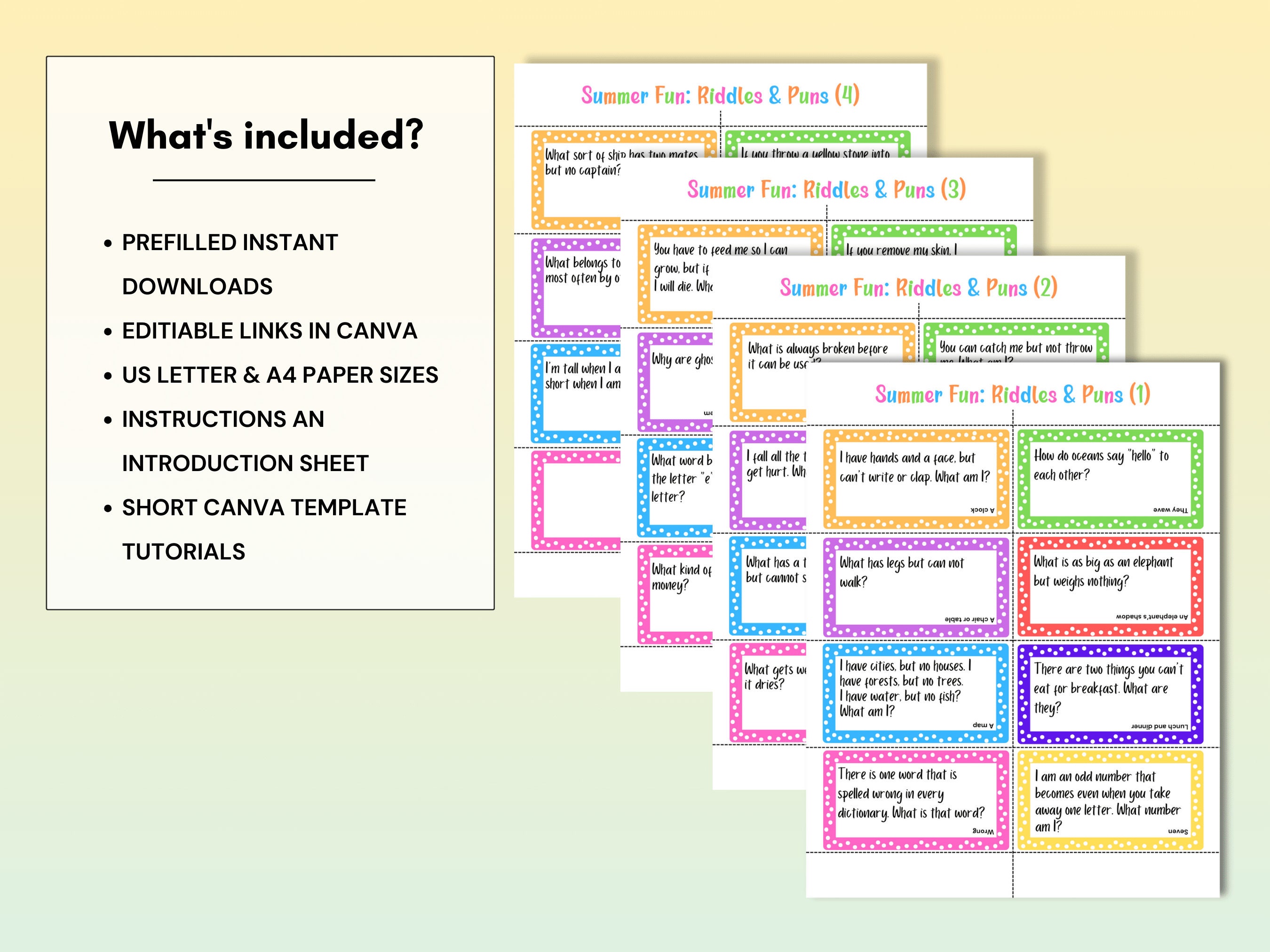 Editable Riddle Me This Cards for Kids, 30 Riddles Plus Editable Canva ...