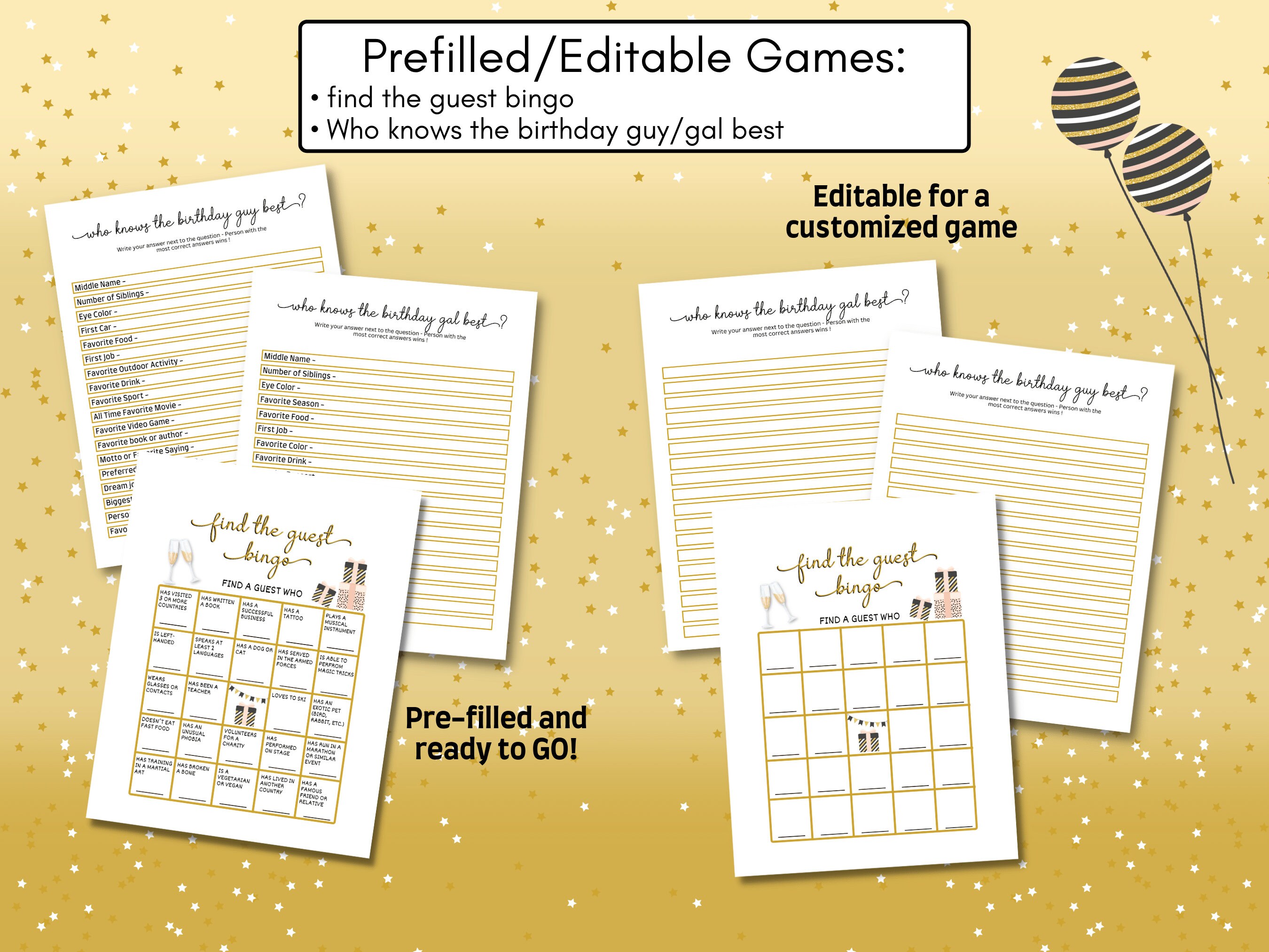 Printable Birthday Party Game Bundle | Editable Party Games | Find the ...