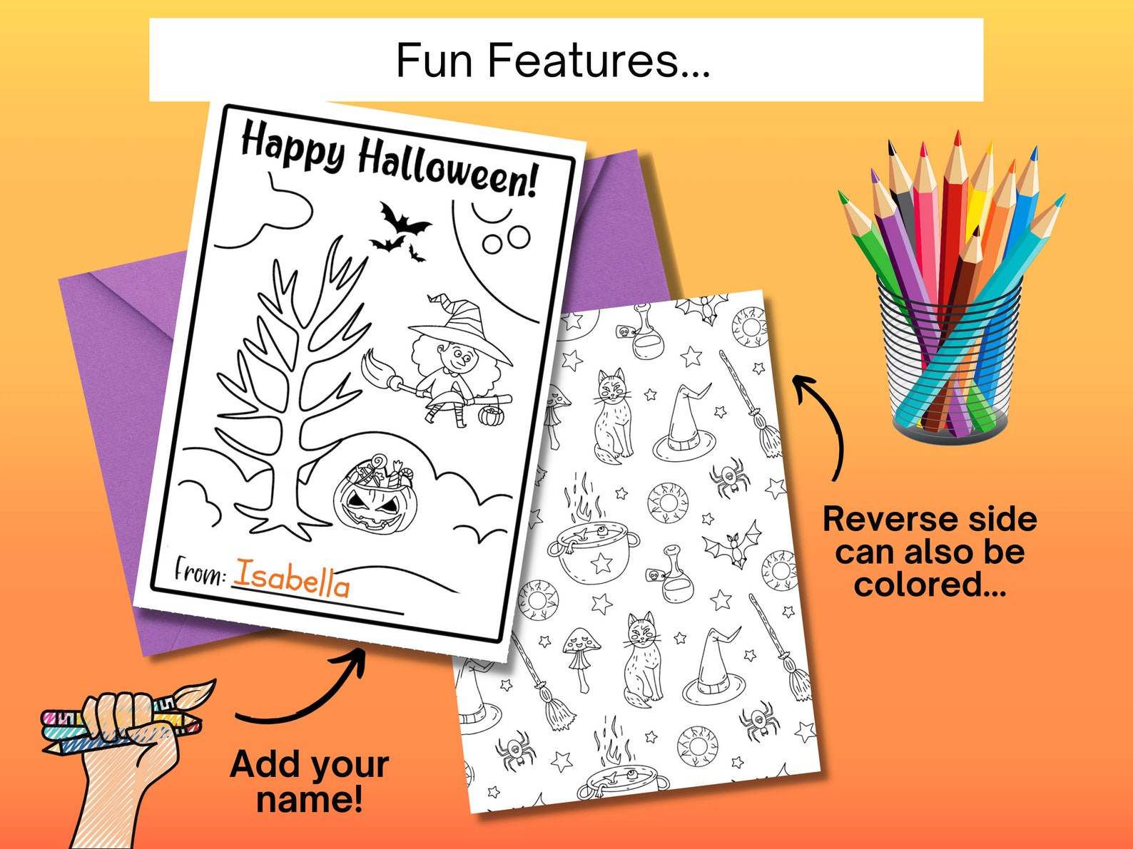 Printable Halloween Coloring Cards Kids Can Color and Share | Halloween ...