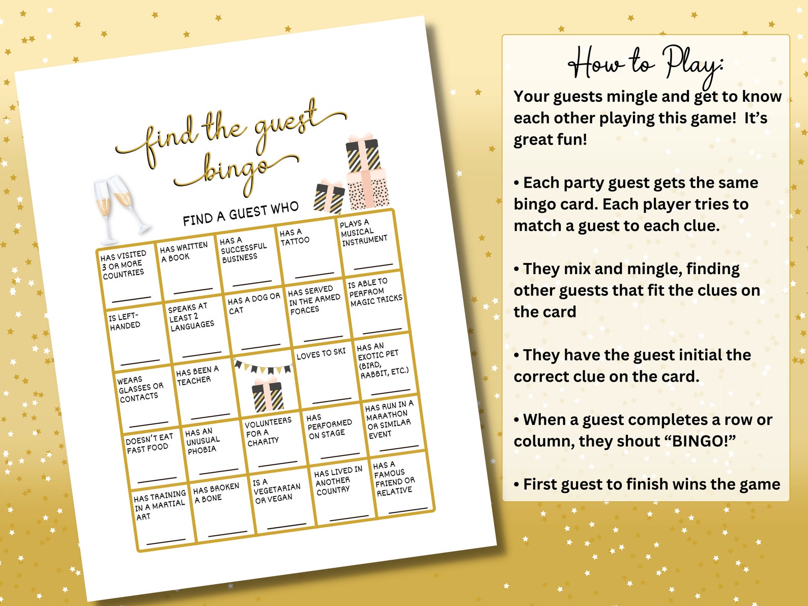 Editable Find the Guest Bingo Game for Birthday Parties | Printable ...