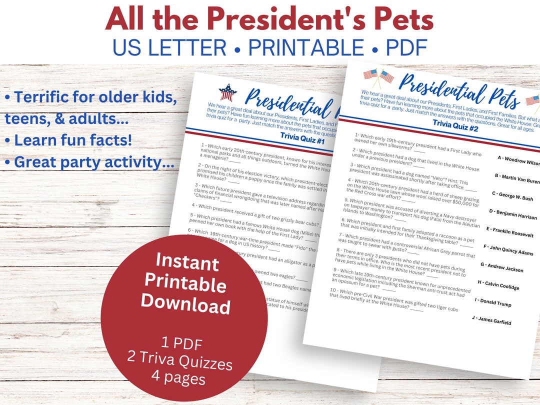 All the President's Pets - | Presidents Day Trivia Game | Family Games ...