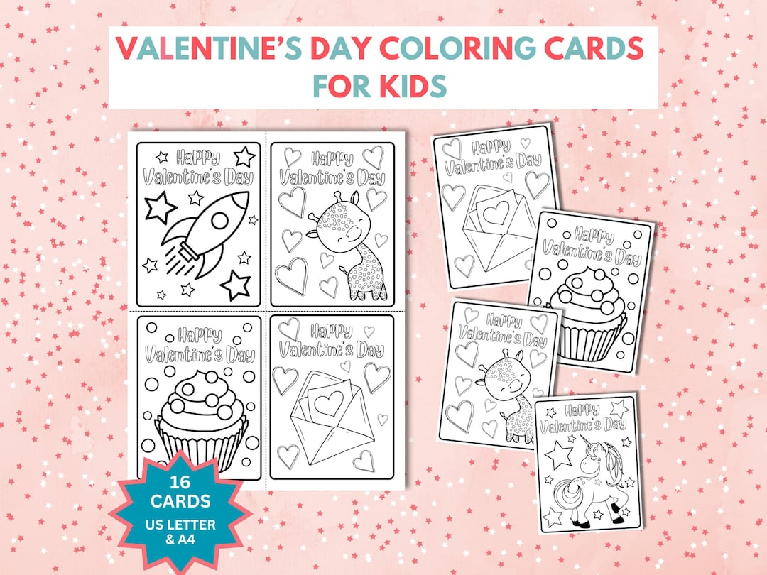 Printable Valentine's Coloring Cards for Kids, Valentine Classroom ...
